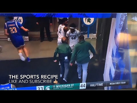 Tom Izzo angry and grabs player Gabe Brown! Tempers flare! Michigan ...