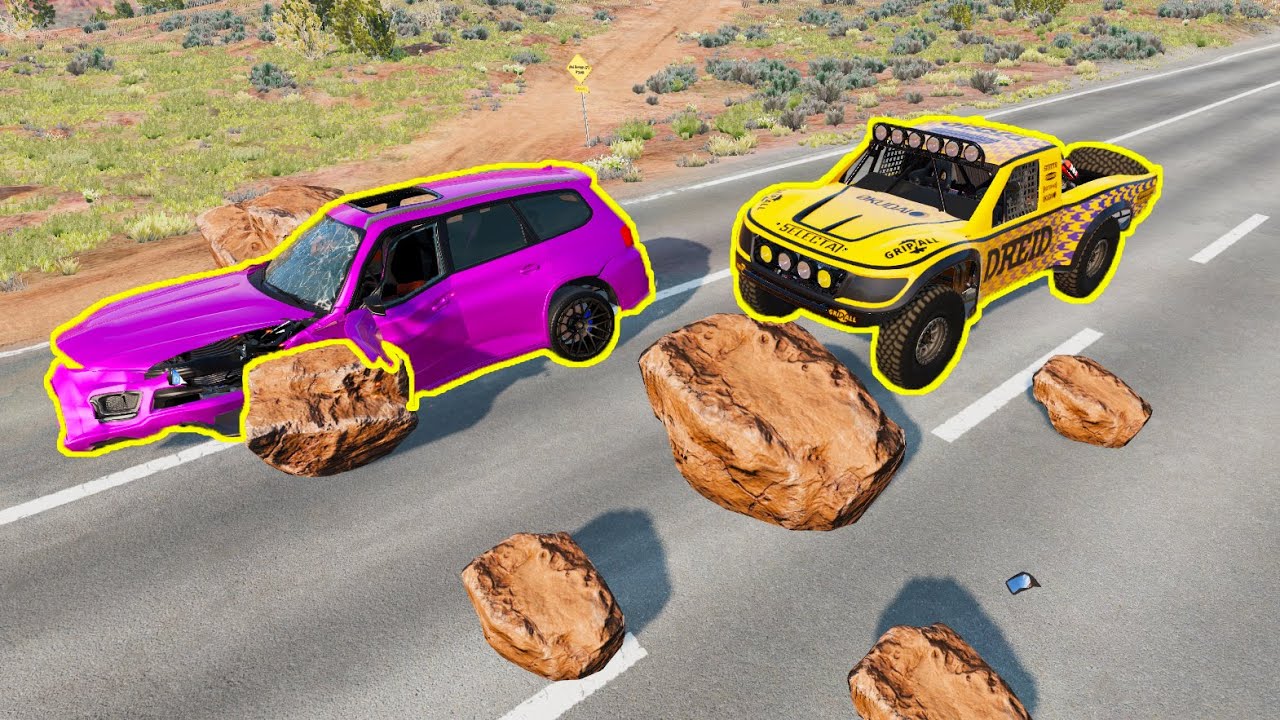 Rocks On The Road Inasne Realistic Crashes With Slow Motion - BeamNG ...