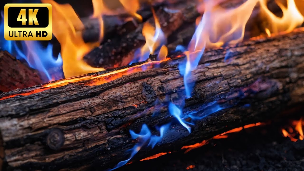 🔥 Bluish Flame Fireplace White Noise | 4K Crackling Fire Sounds for ...