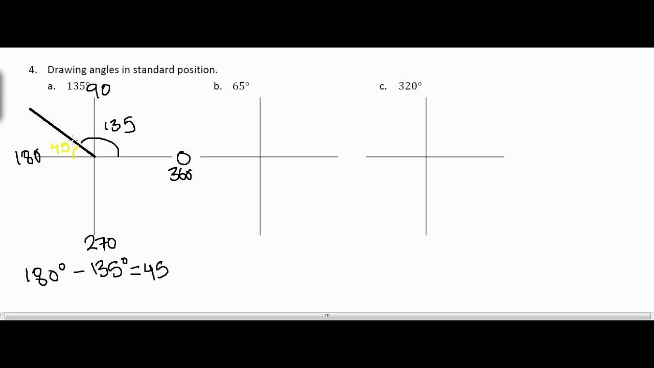 Drawing angles in standard postion - YouTube