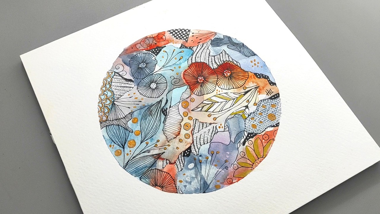 Circle Watercolor Zentangle | Relaxing Art Tutorial for Beginners - YouTube