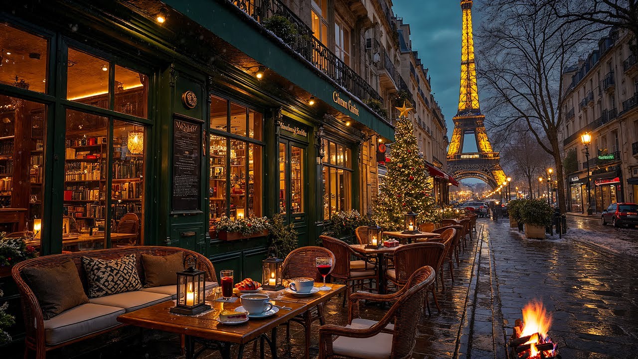 Paris Winter Café Jazz ☕ Cozy Christmas Street Ambience & Relaxing Jazz ...