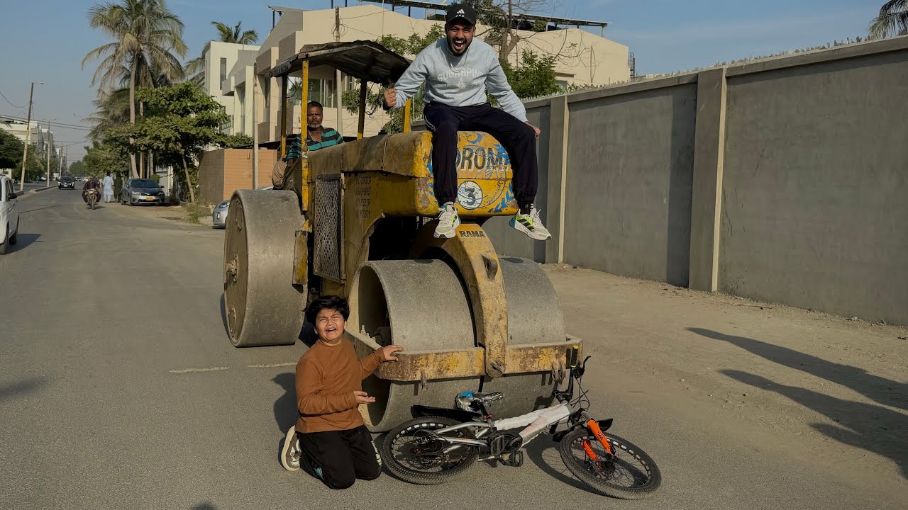 Road Roller VS Ali new Cycle 😳 || Ali new Cycle experement with Road ...