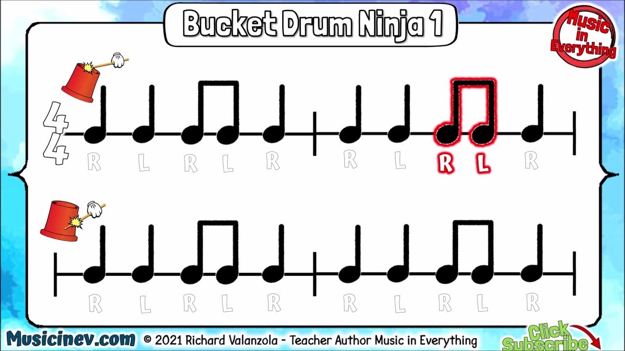 Bucket Drum Ninja Video 1 Quarter & Eighth Notes Rhythm Practice - YouTube