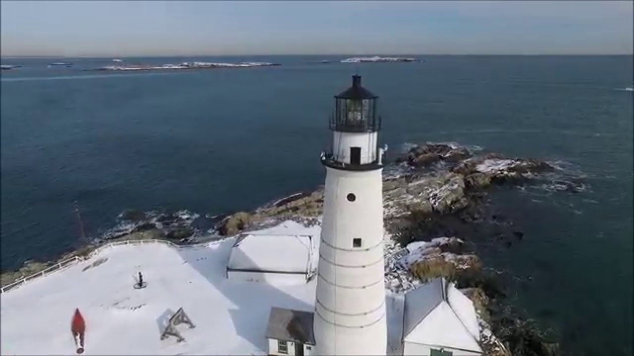 Boston Light Lighthouse aerial view after snowfall, Feb 2016 - YouTube