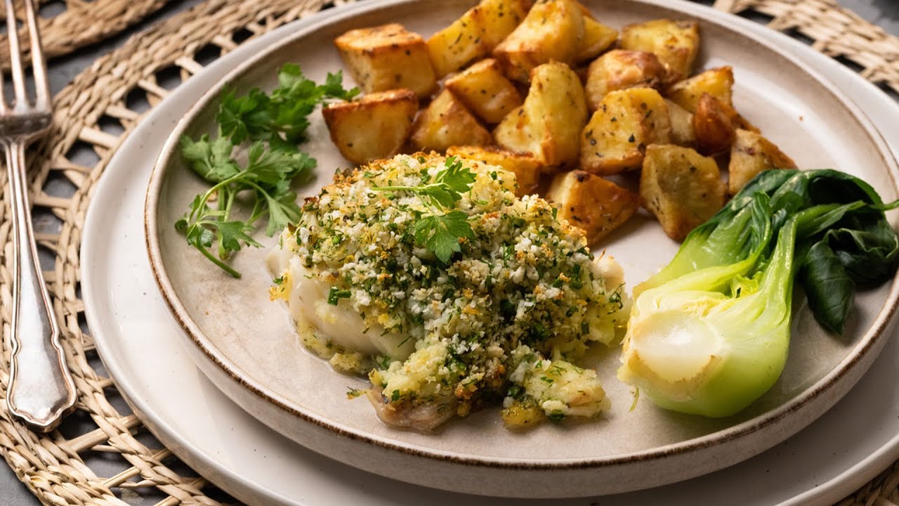 Lemon Herb and Crab-Crusted Baked Cod Recipe - YouTube