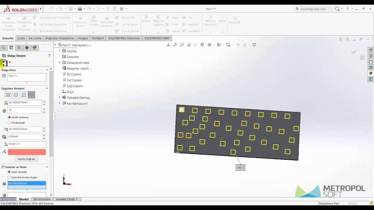 SolidWorks Eğitim 2016 Doldurarak Çoğaltma Fill Pattern - YouTube