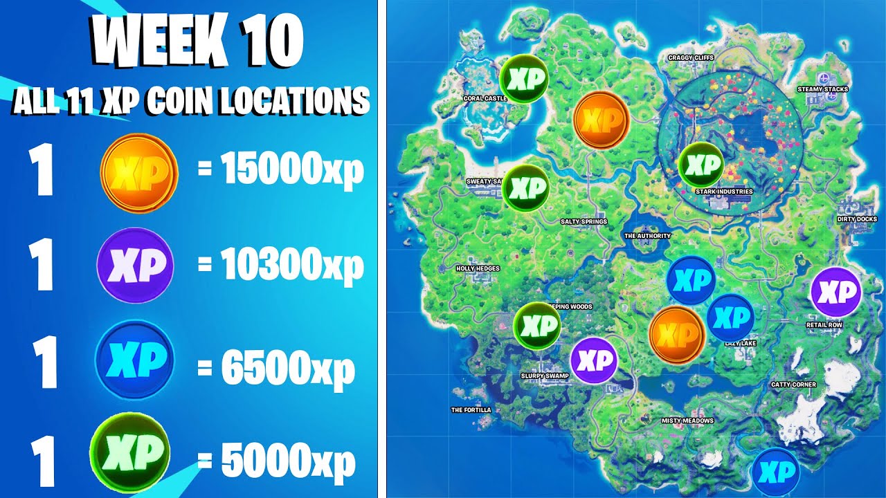 Fortnite All 11 Xp Coin Locations Week 10 - Chapter 2 Season 4 - YouTube