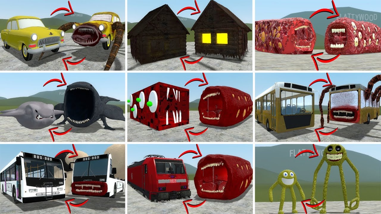 EVERYTHING TURNED INTO MONSTERS: HOUSE HEAD, CAR EATER, BUS EATER VS ...