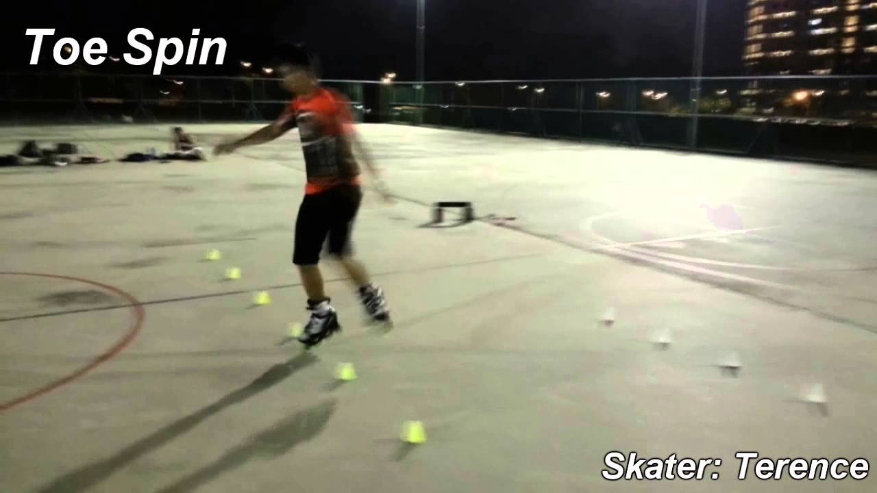Freestyle inline slalom trick: Toe Spin - YouTube
