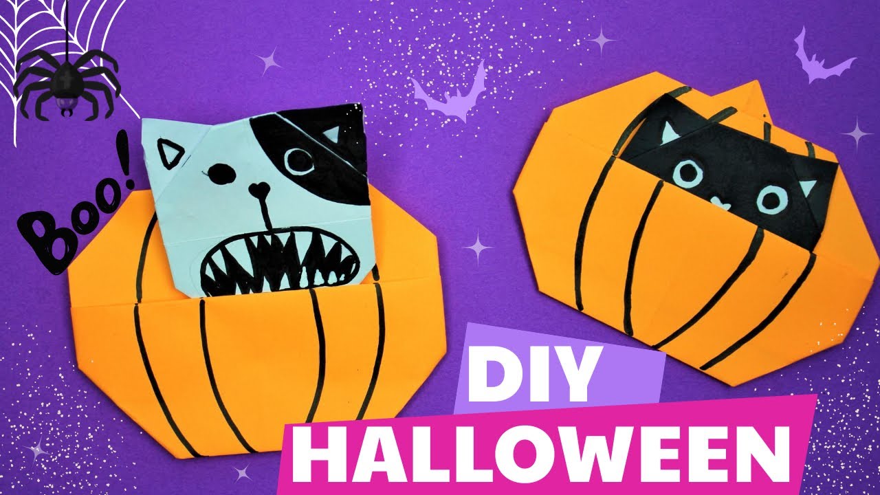 How to make Easy Origami paper Cat with Pumpkin | DIY HALLOWEEN | Paper ...
