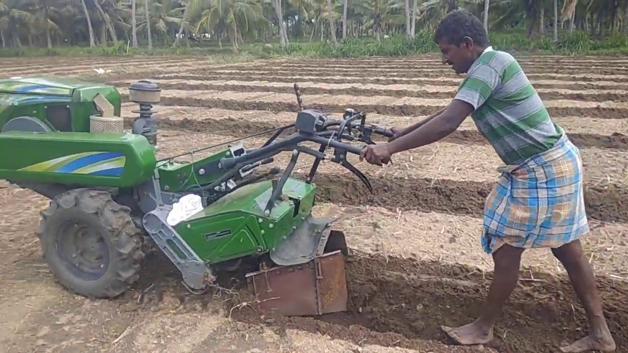 Kmw kirloskar mega t power tiller bund making - YouTube