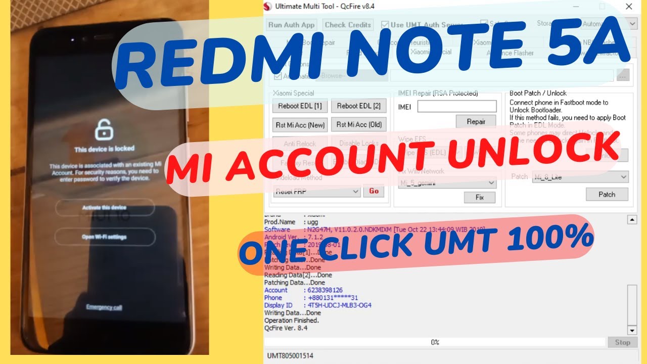 Redmi note 5a/Redmi note 5a prime Mi account Reset by Umt l Redmi note ...