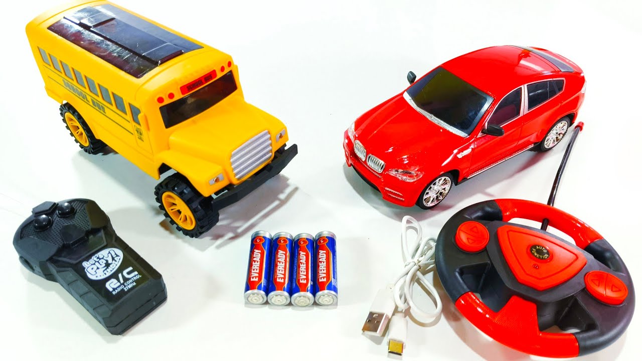 3D lighting RC car and 3D writing RC school bus unboxing in testing ...