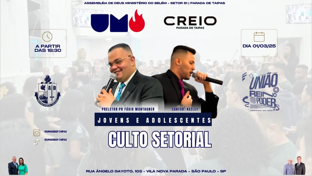 CULTO UMADEB - CREIO - 01/03 - 18:30HS - AD BELÉM - PARADA TAIPAS ...