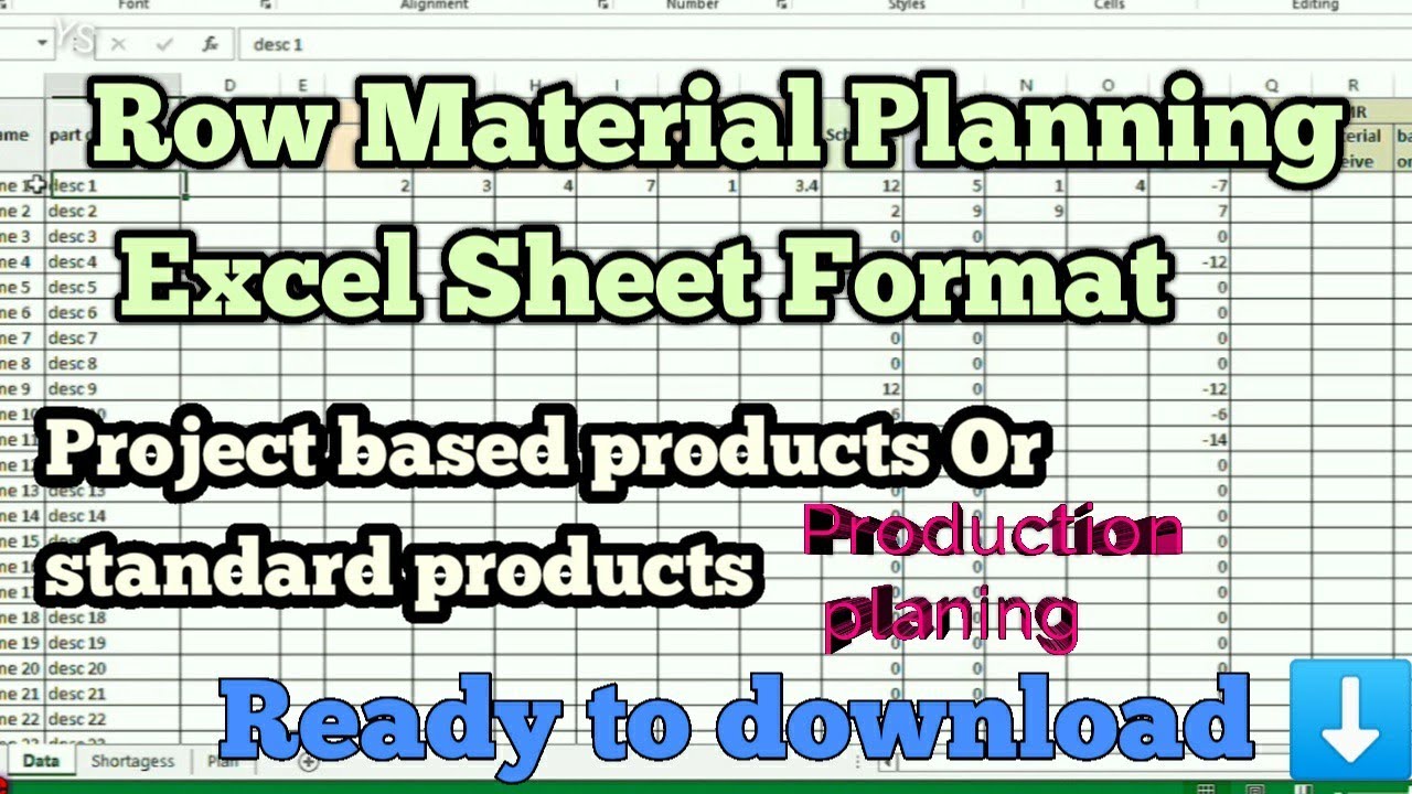 ROW Material Planning sheet 2 for project based products and standard ...