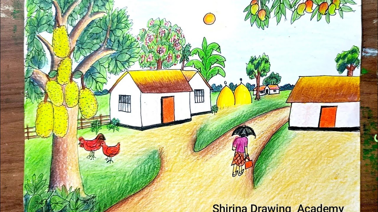 How to draw a Beautiful Village Scenery | গ্রামের সুন্দর দৃশ্য আঁকা ...