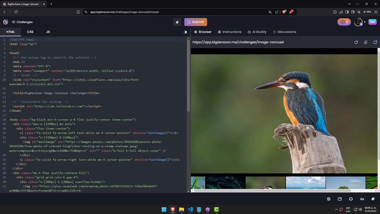 Solución al Reto Image Carousel | BigDevSoon con HTML, Tailwind y JS - YouTube