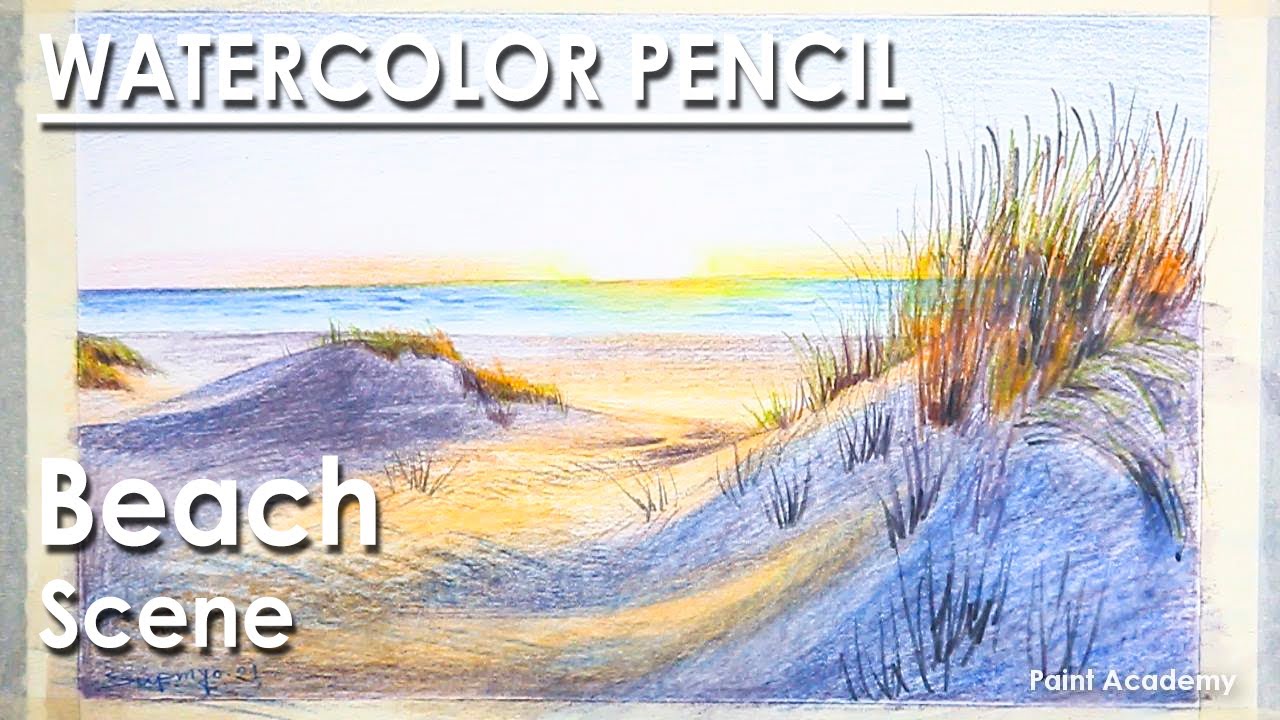 Watercolor Pencil : A Beach Scene | step by step - YouTube
