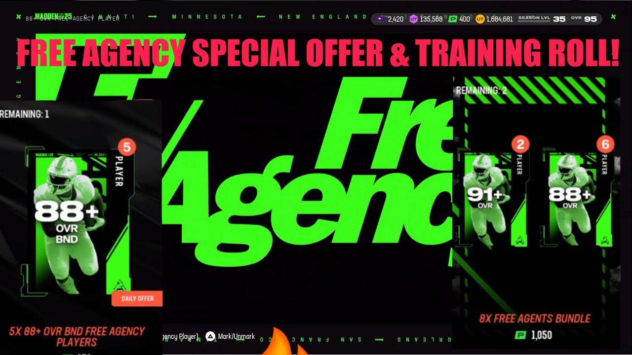 FREE AGENCY SPECIAL OFFER & TRAINING ROLL, Madden 25 Ultimate Team ...