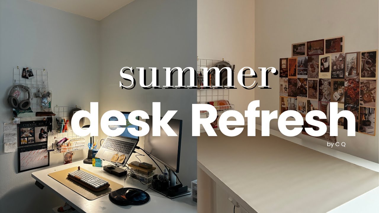 Summer Desk Refresh + 2024 work from home Desk Setup +Minimalist Desk ...