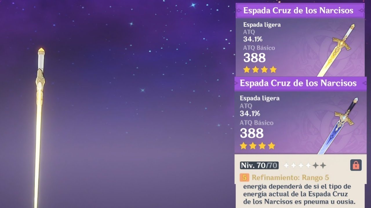 Espada Cruz de los Narcisos || Refinamiento || Cambio de tipo - Genshin ...