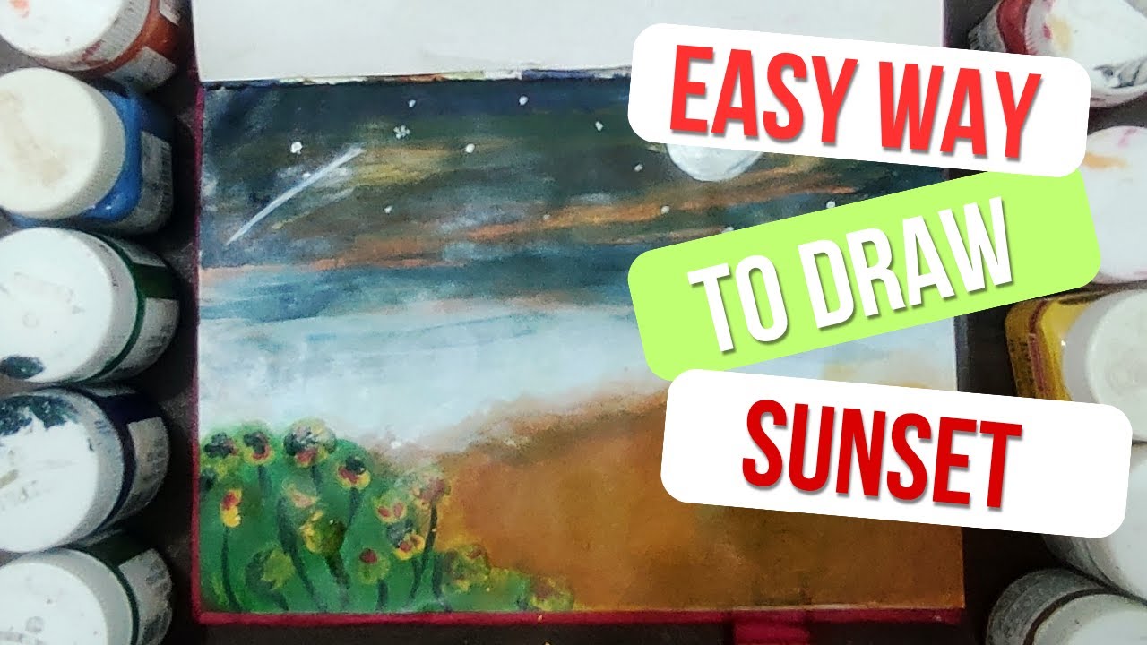 Easy way to Draw Sunset || Drawing Sunset Scenery In A Circle - YouTube
