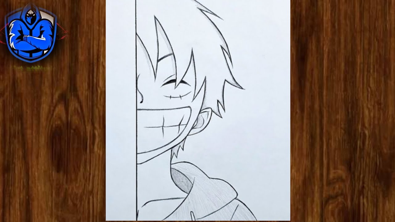 Easy anime half face drawing | How to draw Luffy step by step ...