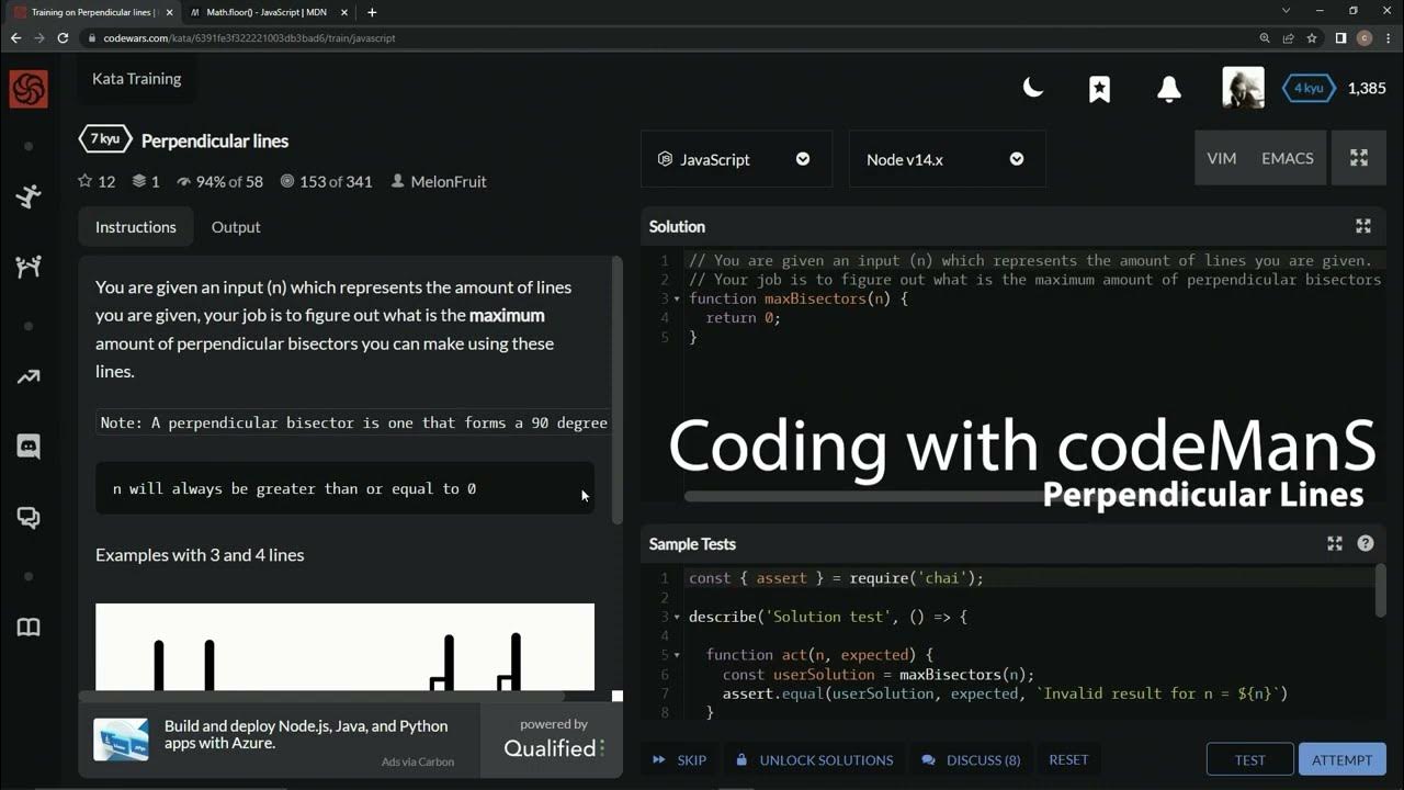 Codewars 7 Kyu Perpendicular Lines Javascript Youtube