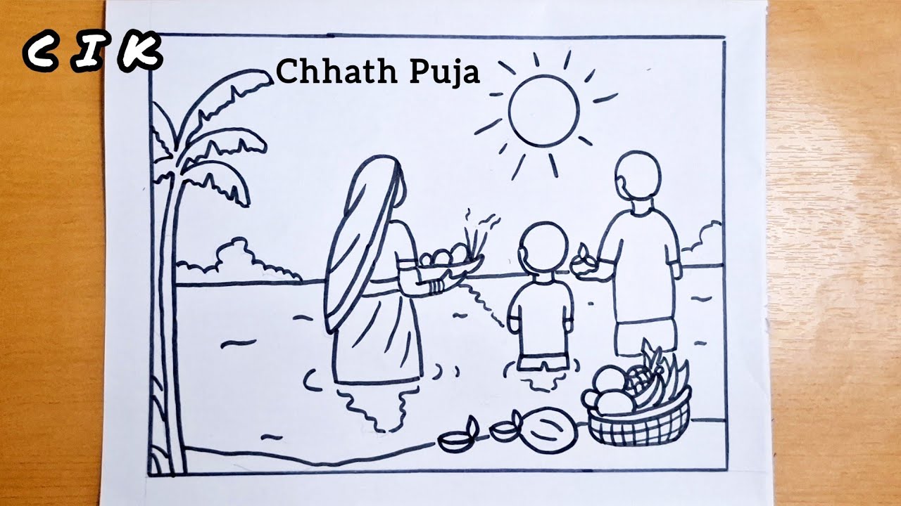 Chhath Puja Drawing | Chhath puja Drawing easy | Chhath Puja | How to ...