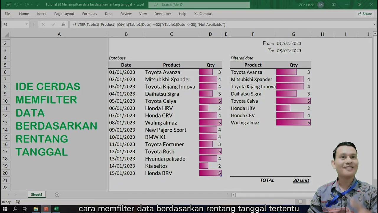 CARA MENAMPILKAN DATA BERDASARKAN RENTANG TANGGAL MENGGUNAKAN FUNGSI FILTER - YouTube