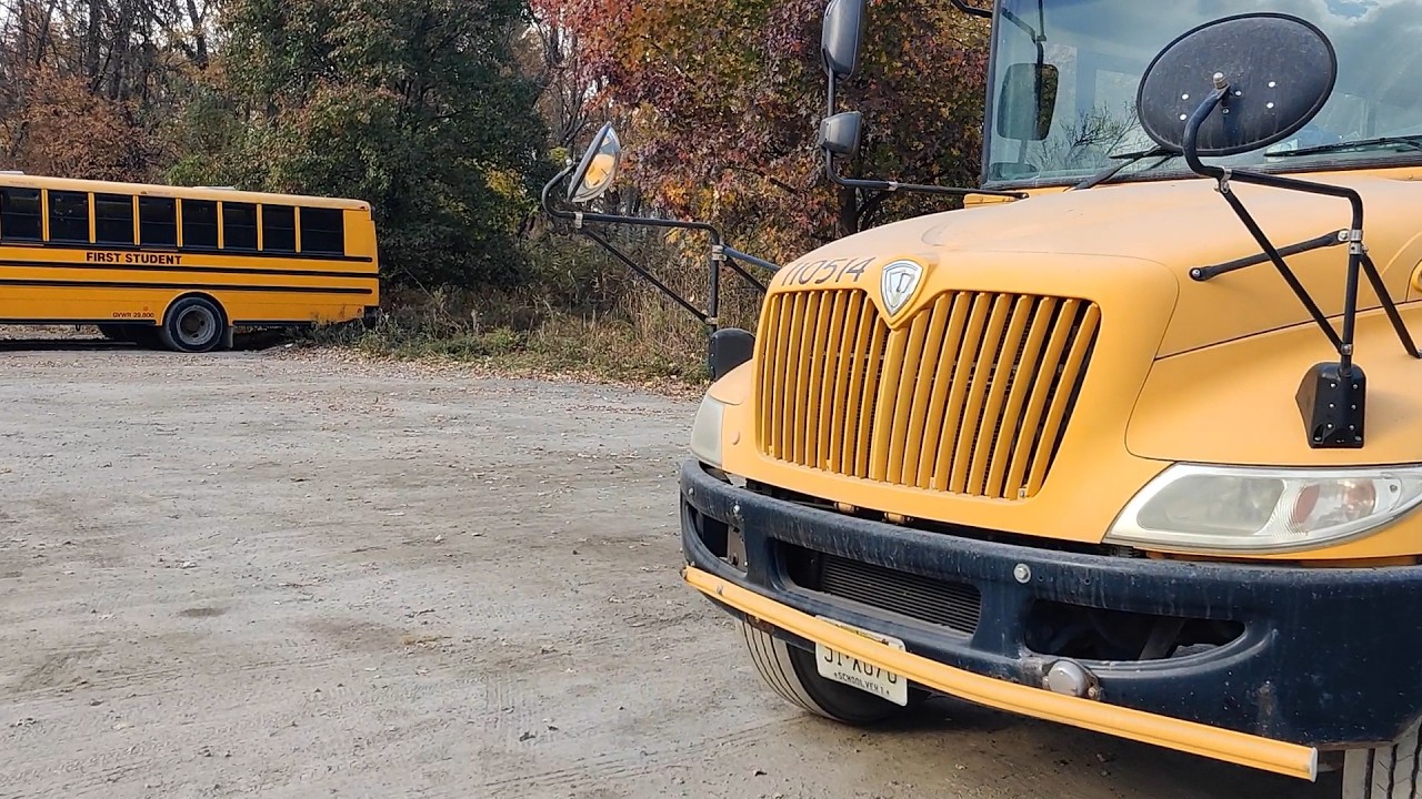 IC CE school bus start, pre-trip, and drive to school, ft. NJ Transit ...