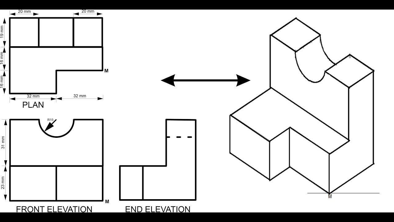Draw The Isometric Projection Of An Object In Orthographic Views ...