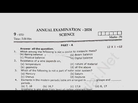 9th std science annual exam question paper 2024-2025 - YouTube