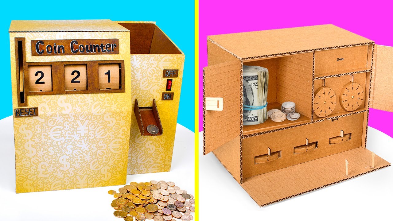 Cool Ideas For Money || DIY Secure Safe And Coin Counter From Cardboard ...