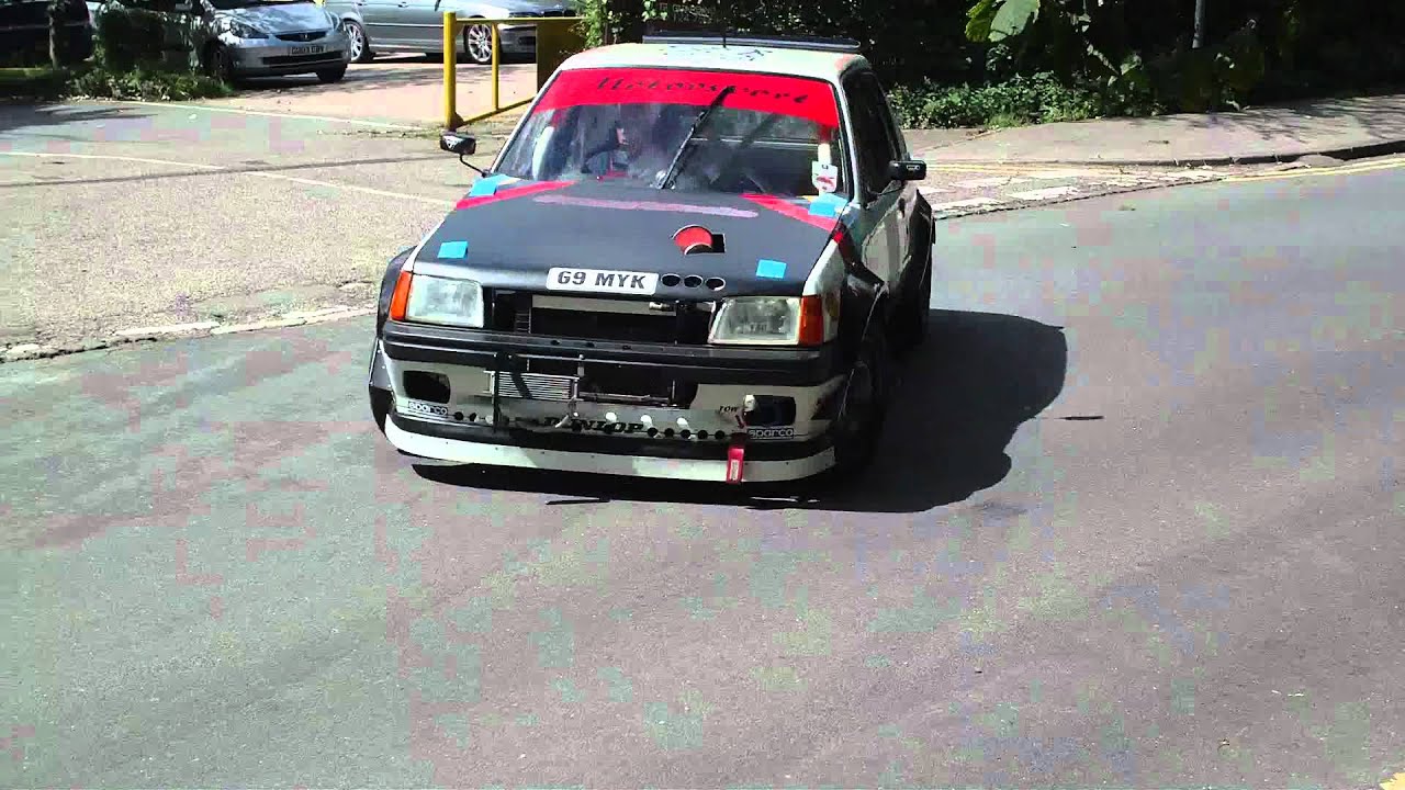 Peugeot 205 rally car leaving boxhill - YouTube