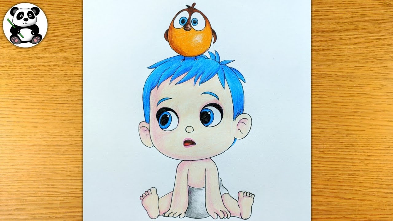 Cute boy playing with blue bird | cute baby drawing@TaposhiartsAcademy ...