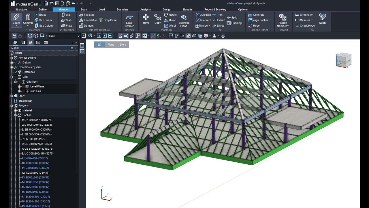 6. Modeling Roof by midas ngen 2019 - YouTube