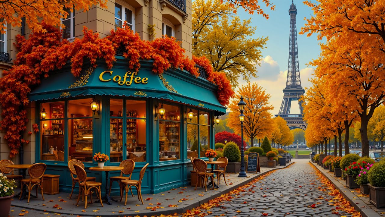 Cozy Paris Cafe Ambience On Autumn Day | Relaxing Jazz Piano & Falling ...