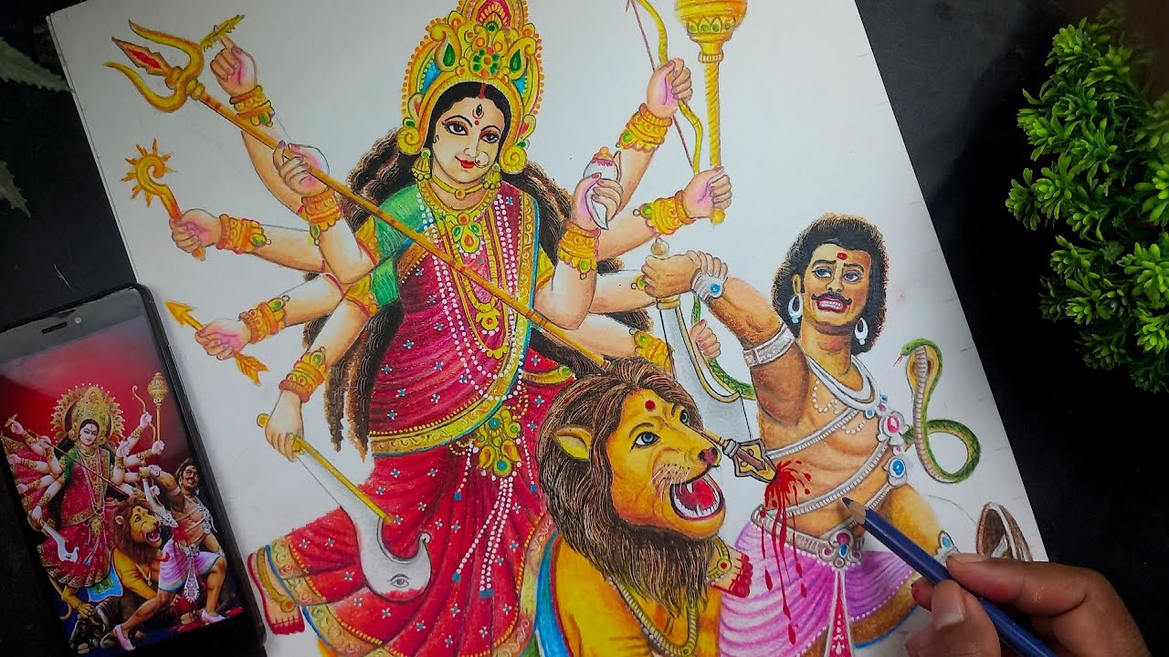 Maa durga drawing, Durga maa drawing, Durga thakur drawing, Oil pastel drawing - YouTube