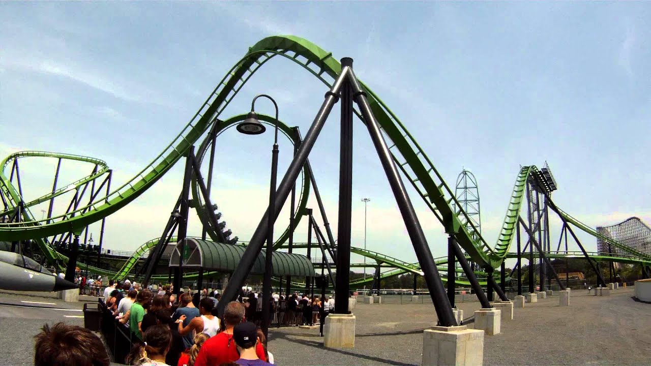 Green Lantern roller coaster ground view - YouTube