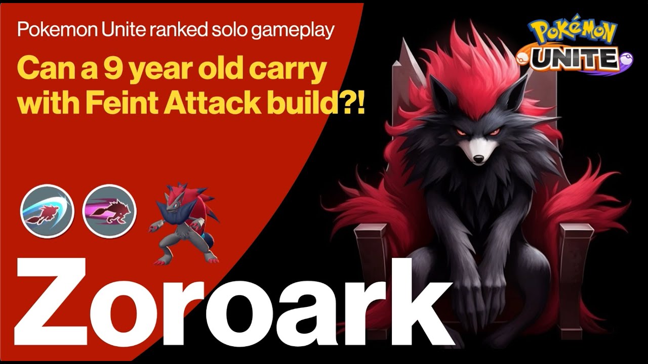 Carry with Zoroark Feint Attack build - Pokemon Unite epic ranked ...