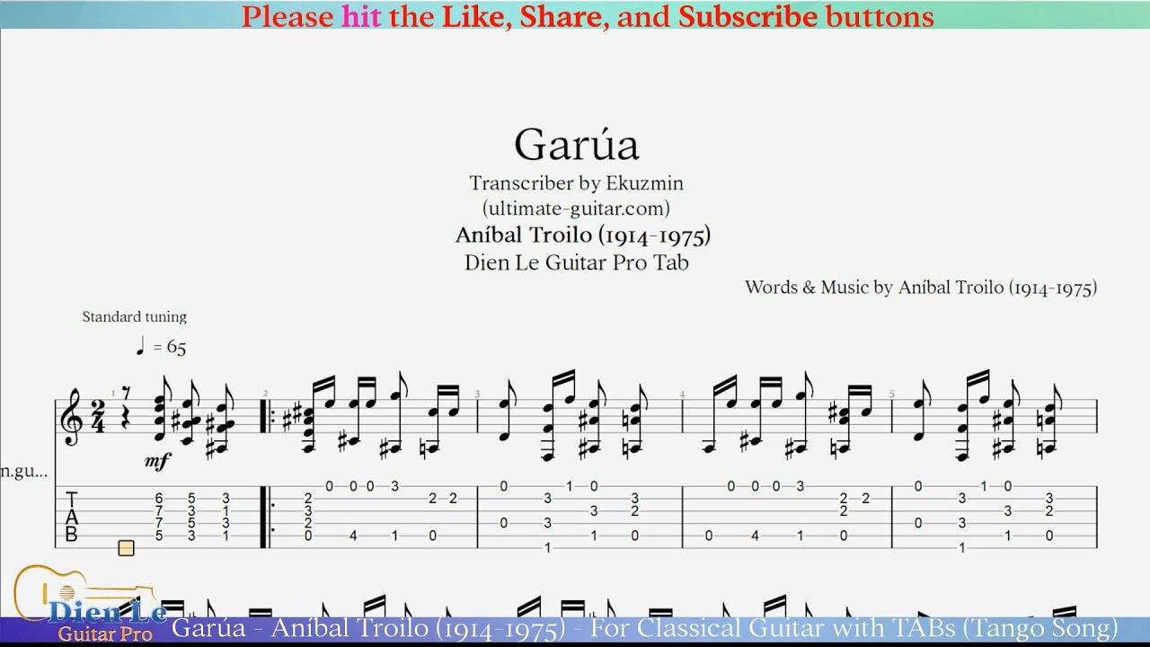 Garúa - Aníbal Troilo (1914-1975) - For Classical Guitar with TABs ...