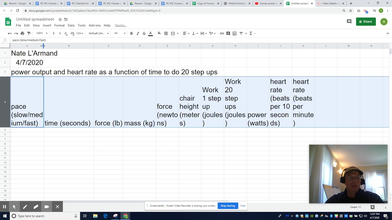 human power output lab spreadsheet video two, wrap text and other ...