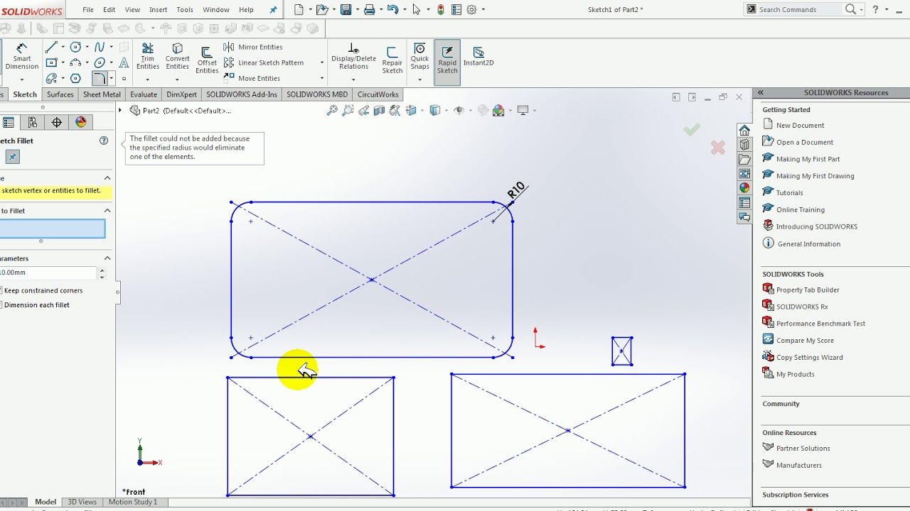 Solid Work Tutorial 10 sketch fillet || Solid work fillet command ...