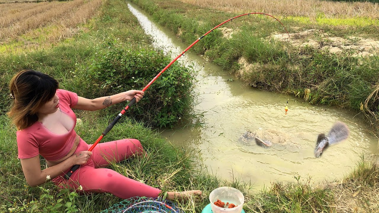 Single Mom Fishing! Single Mom Catching Fish With Small Hook, Amazing ...