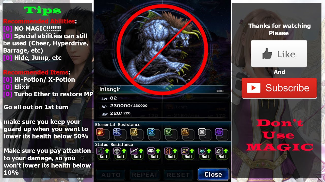 Final Fantasy Brave Exvius Chamber of Fallen Guide How to Beat Intangir ...