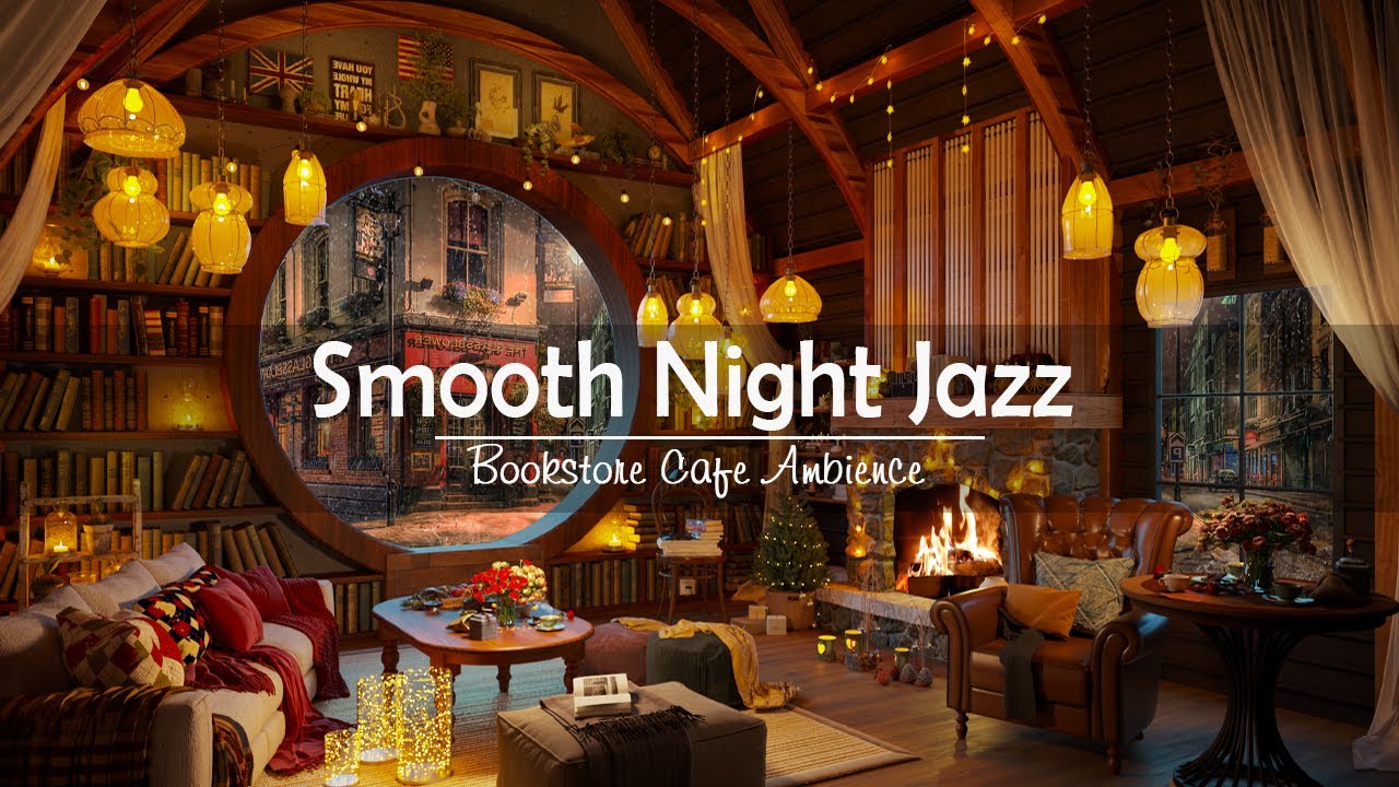 Rainy Night Bookstore Cafe Ambience with ☕ Smooth Piano Jazz Music for ...