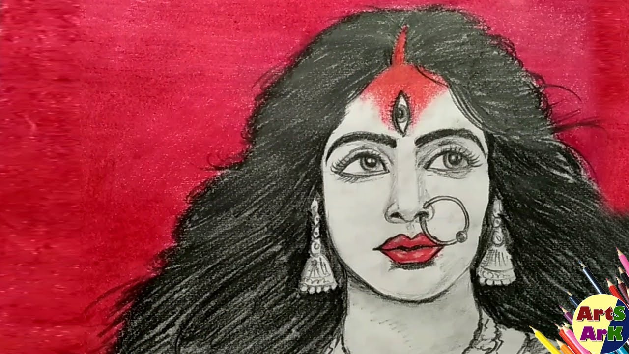 How To Draw MAA DURGA'S Face With Pencil Sketch Step By Step | Maa ...