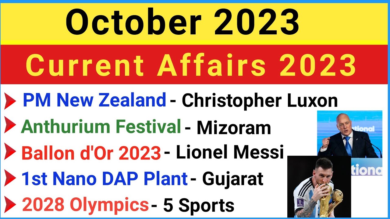 October 2023 Current Affairs | Important Current Affairs 2023 | October ...